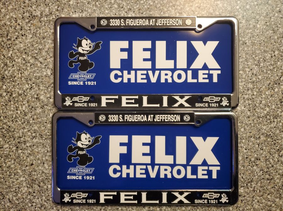 Felix Chevrolet License Plate Frames, Pair, Unused