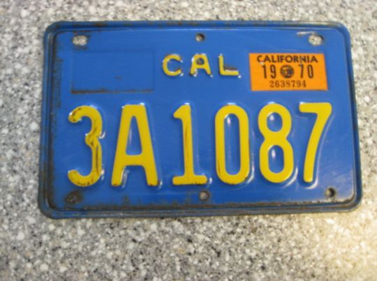 1970 California Motorcycle License Plate, DMV Clr