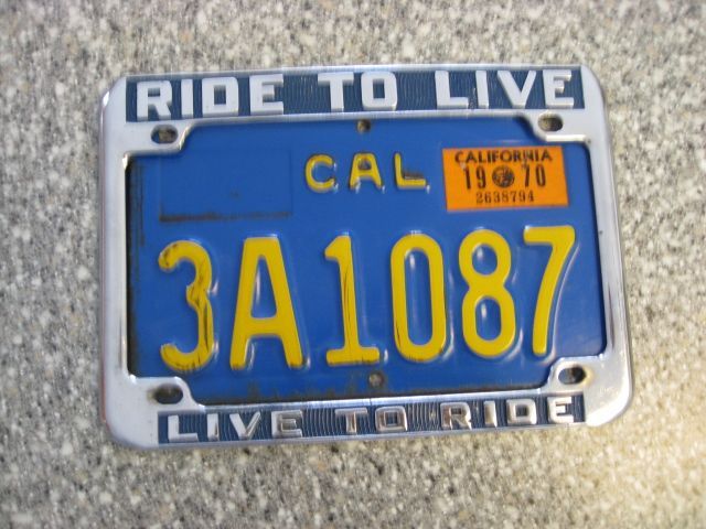 1970 California Motorcycle License Plate, DMV Clr